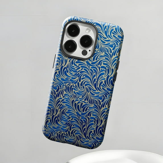 Blue Artistic Pattern Aesthetic Phone Case with iPhone 17 through 11 ...