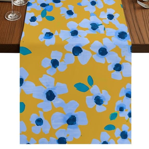 Blue Artwork Floral Burlap Cotton Table Runner 13x108 Inches Long ...