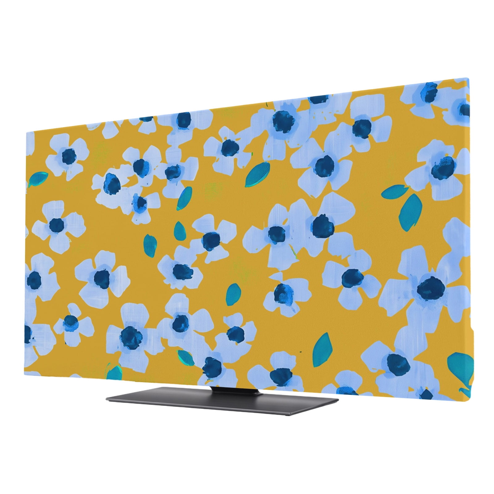 Blue Artwork Floral TV Cover for 40 Inch Screen, Stretch Fabric ...