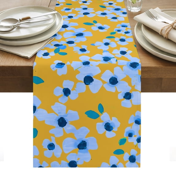 Blue Artwork Floral Table Runner Abstract Art Botanical Yellow ...