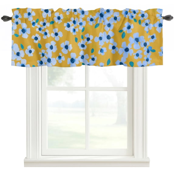 Blue Artwork Floral Valances for Windows Farmhouse Kitchen Curtains ...