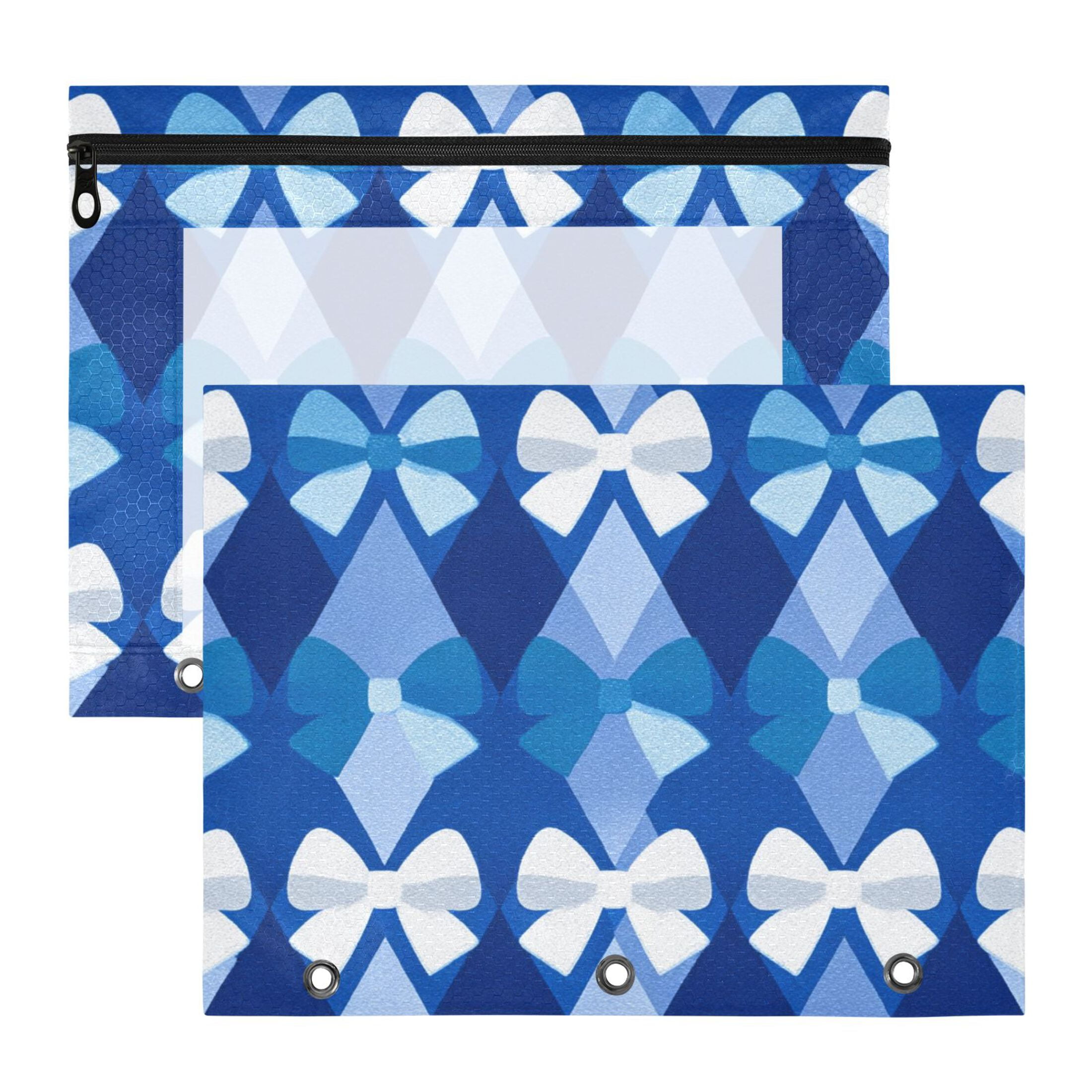Blue Astract Pattern with Bows 3-Ring Binder Pouches A4 Size Zipper ...