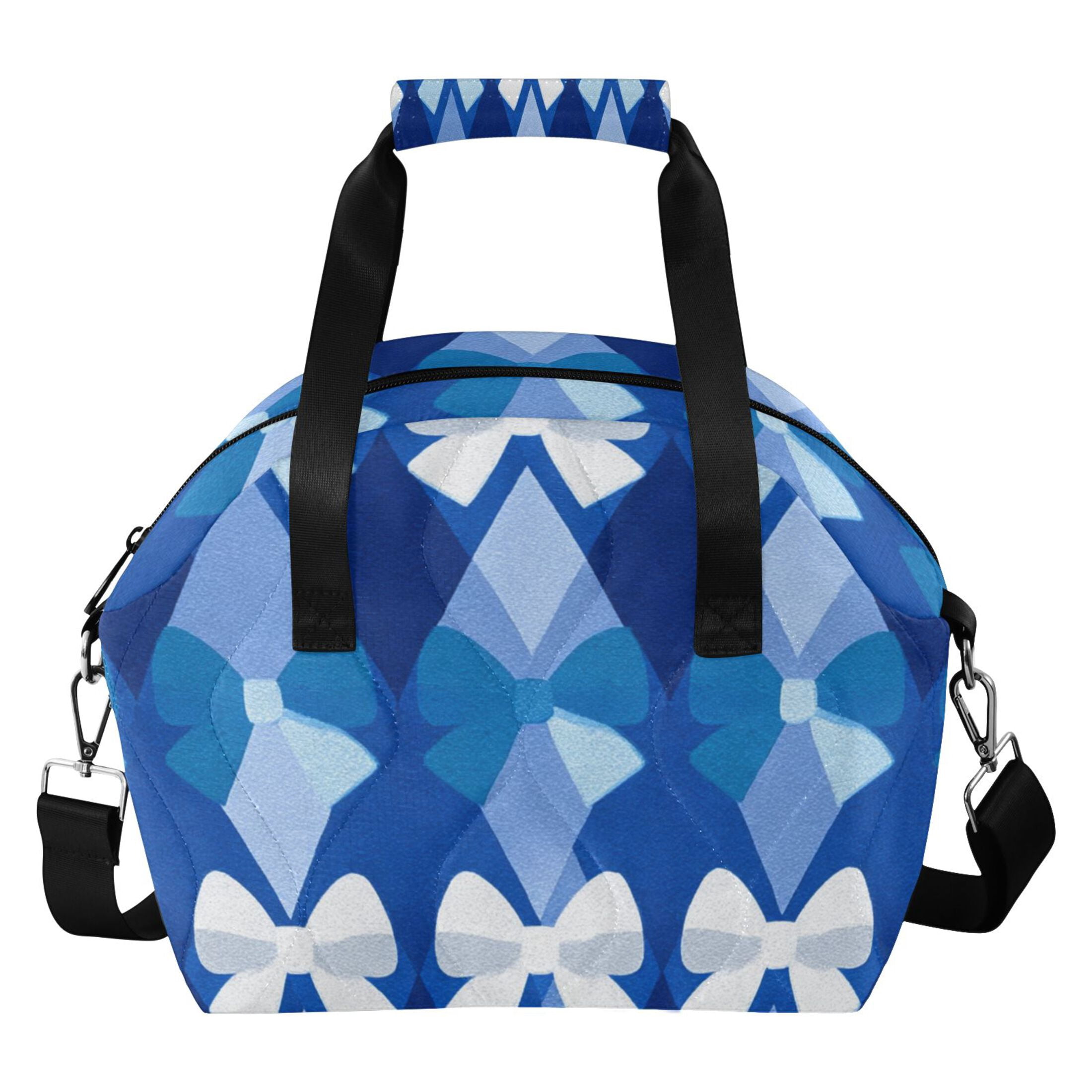 Blue Astract Pattern with Bows Insulated Lunch Bag Reusable Quilted ...