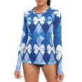 Blue Astract Pattern with Bows Women's Rash Guard Shirts UPF 50+ Sun ...