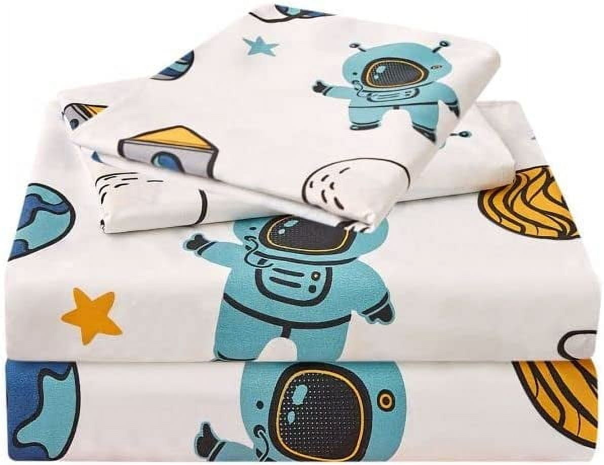 Blue Astronaut Kids Sheet Set Twin Size, 3 Piece Space Rocket Printed ...