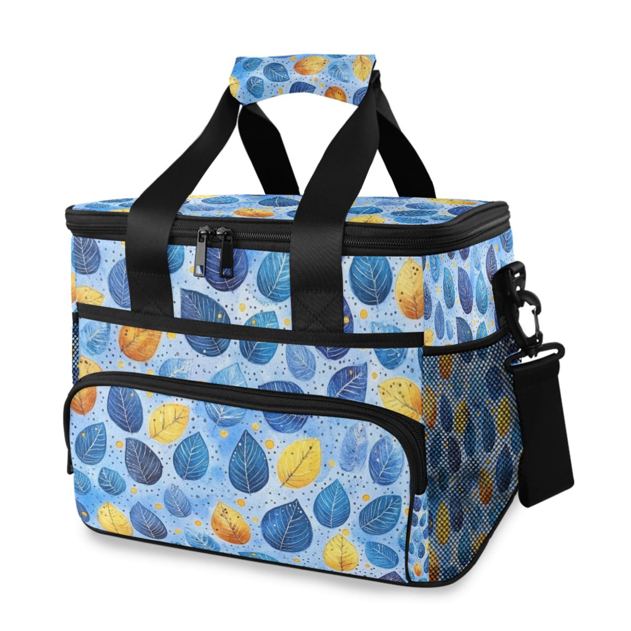 Blue Autumn Leaves Insulated Lunch Bag 15L Cooler Box for Women Men ...