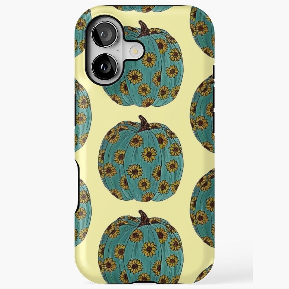 Blue Autumn Pumpkin Painted with Sunflowers Art iPhone 17 to 11 Pro Max ...