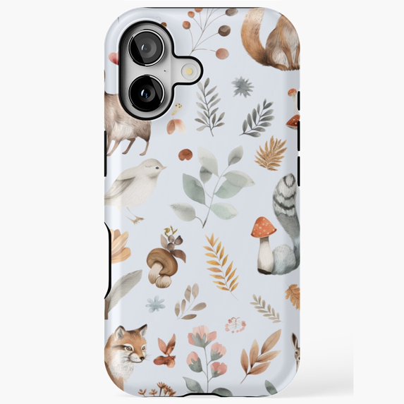 Blue Autumn Woodland Creatures Art Phone Case 17 16 15 14 13 12 11 Pro ...