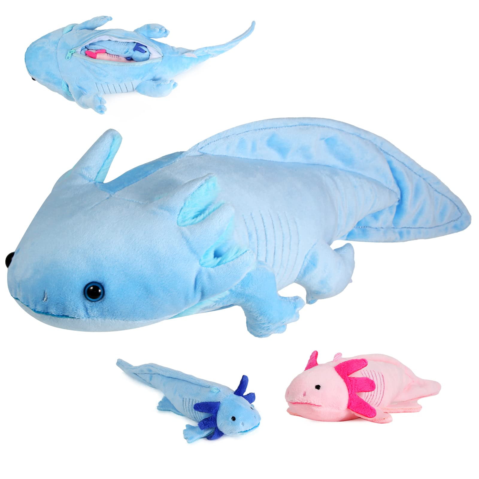 Blue Axolotl Plush with 2 Small Axolotl Stuffed Animals, 3Piece Soft ...