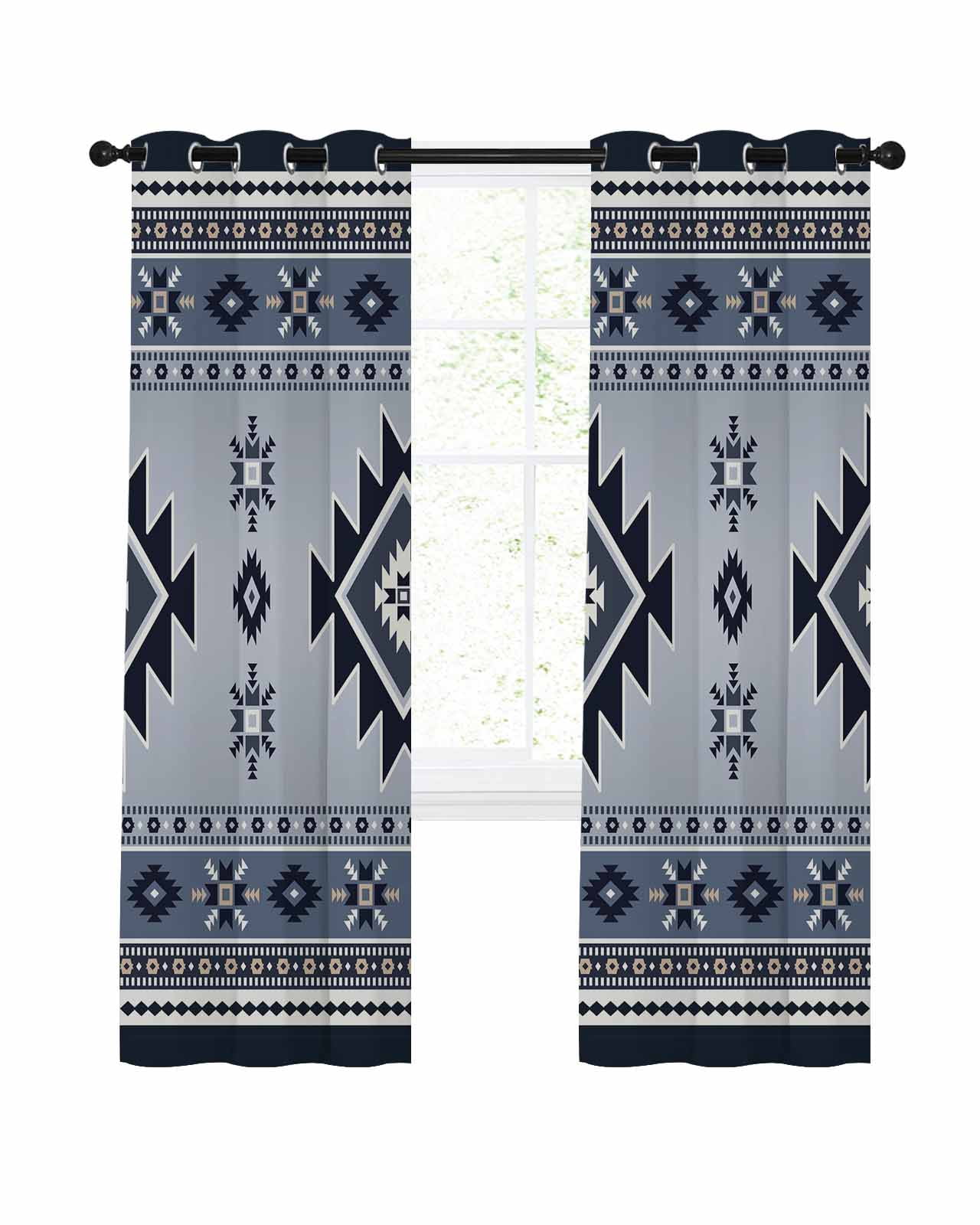 Blue Aztec Blackout Curtains, Light Blocking Print Window Curtains ...