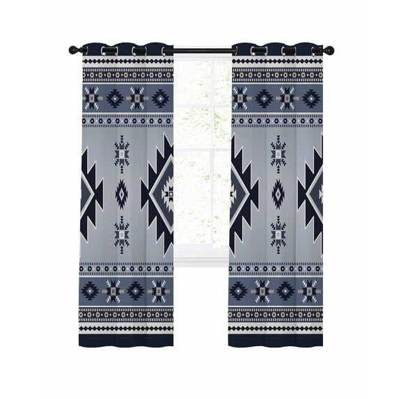 Blue Aztec Blackout Curtains, Light Blocking Print Window Curtains ...