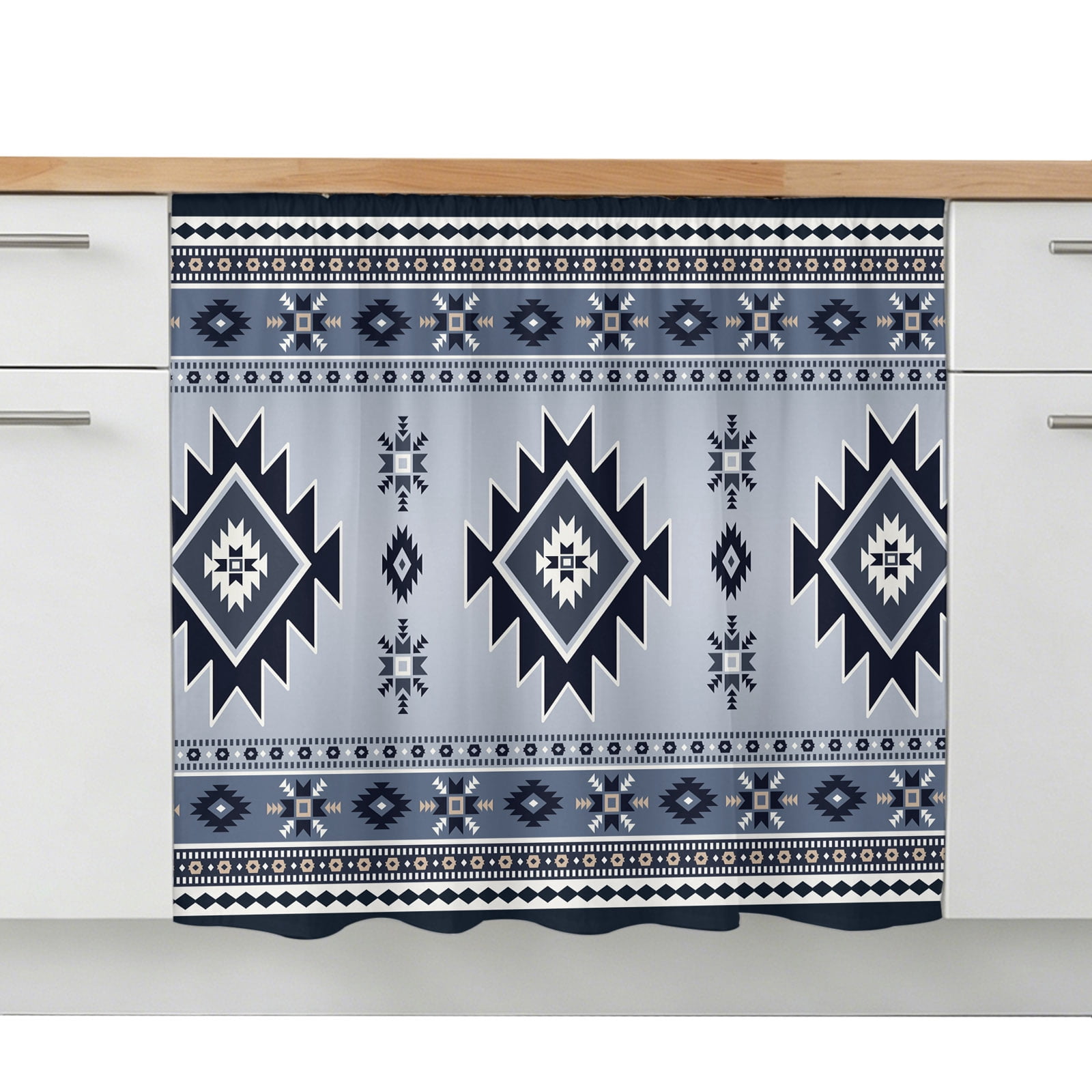 Blue Aztec Cabinet Curtains 28"W x 35"L, Dustproof Sink Skirt Curtain ...