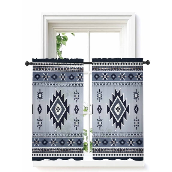 Blue Aztec Curtains 54 Inch Length, Sheer Curtains for Bedroom Living ...