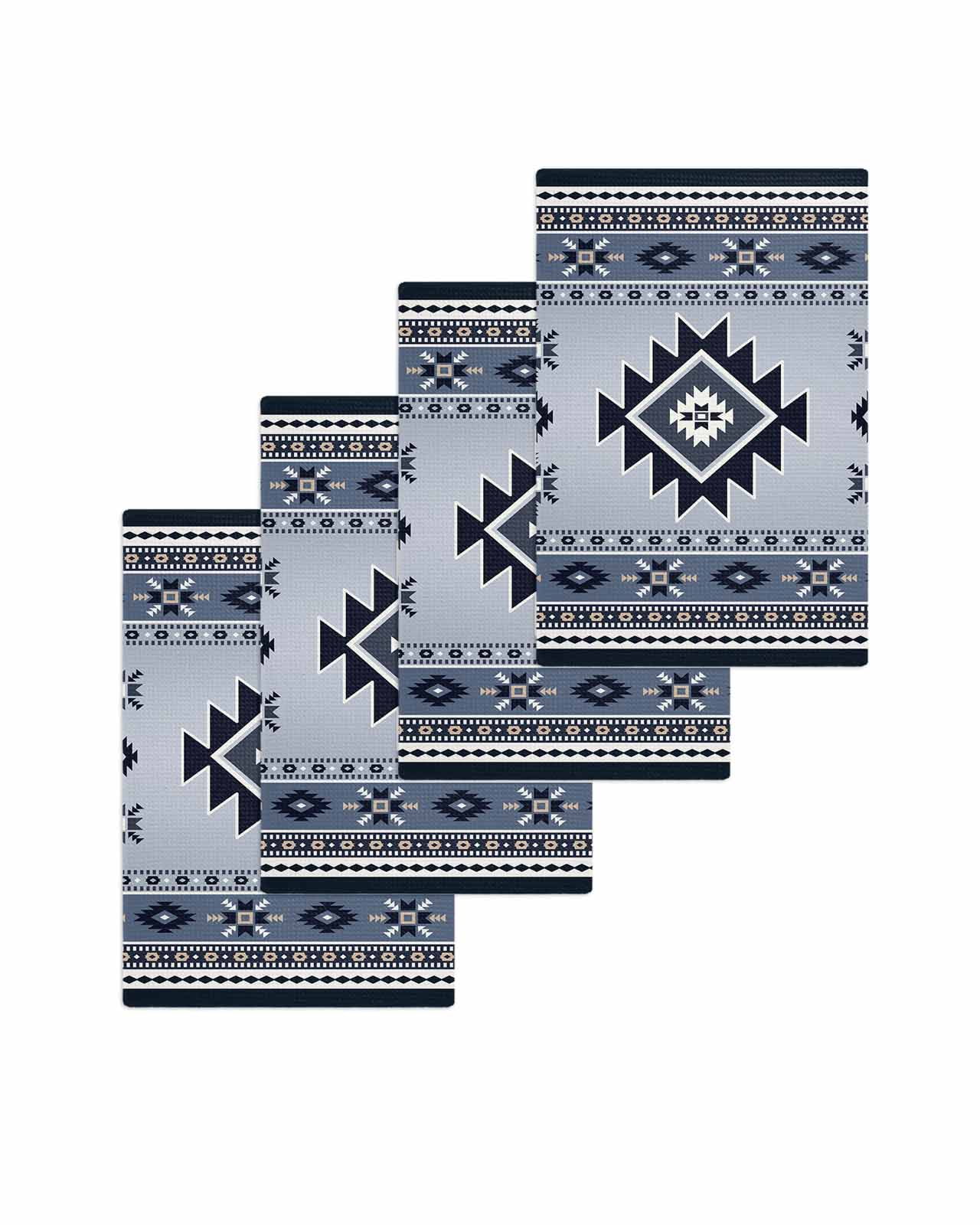 Blue Aztec Kitchen Dish Towels for Drying Dishes Set of 4, Boho Southwest Farmhouse Ethnic ...