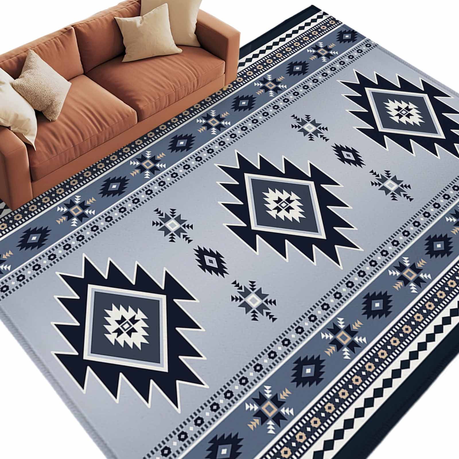 Blue Aztec Large Area Rugs for Bedroom Living Room, Soft Non Slip ...