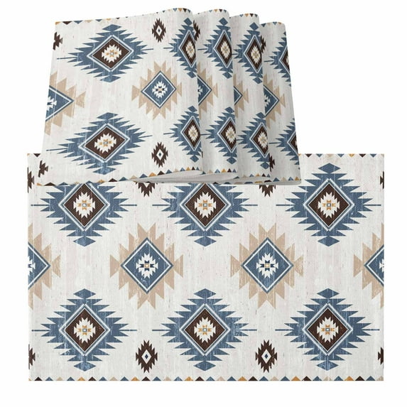 Blue Aztec Placemats for Dinning Table Set of 4, Southwest Boho Tribe ...