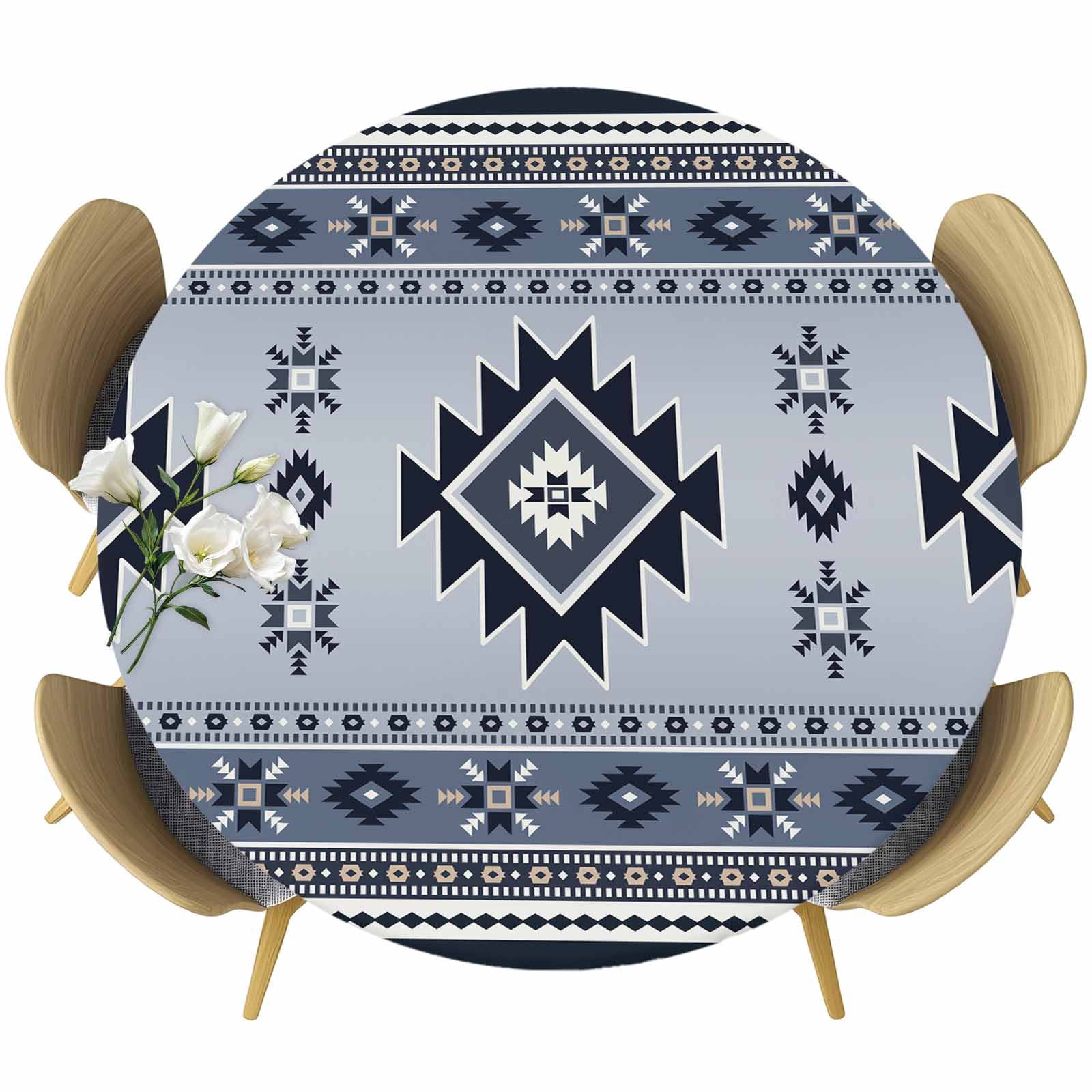 Blue Aztec Round Tablecloth 36-44 Inch Round Fitted Table Cloth with ...