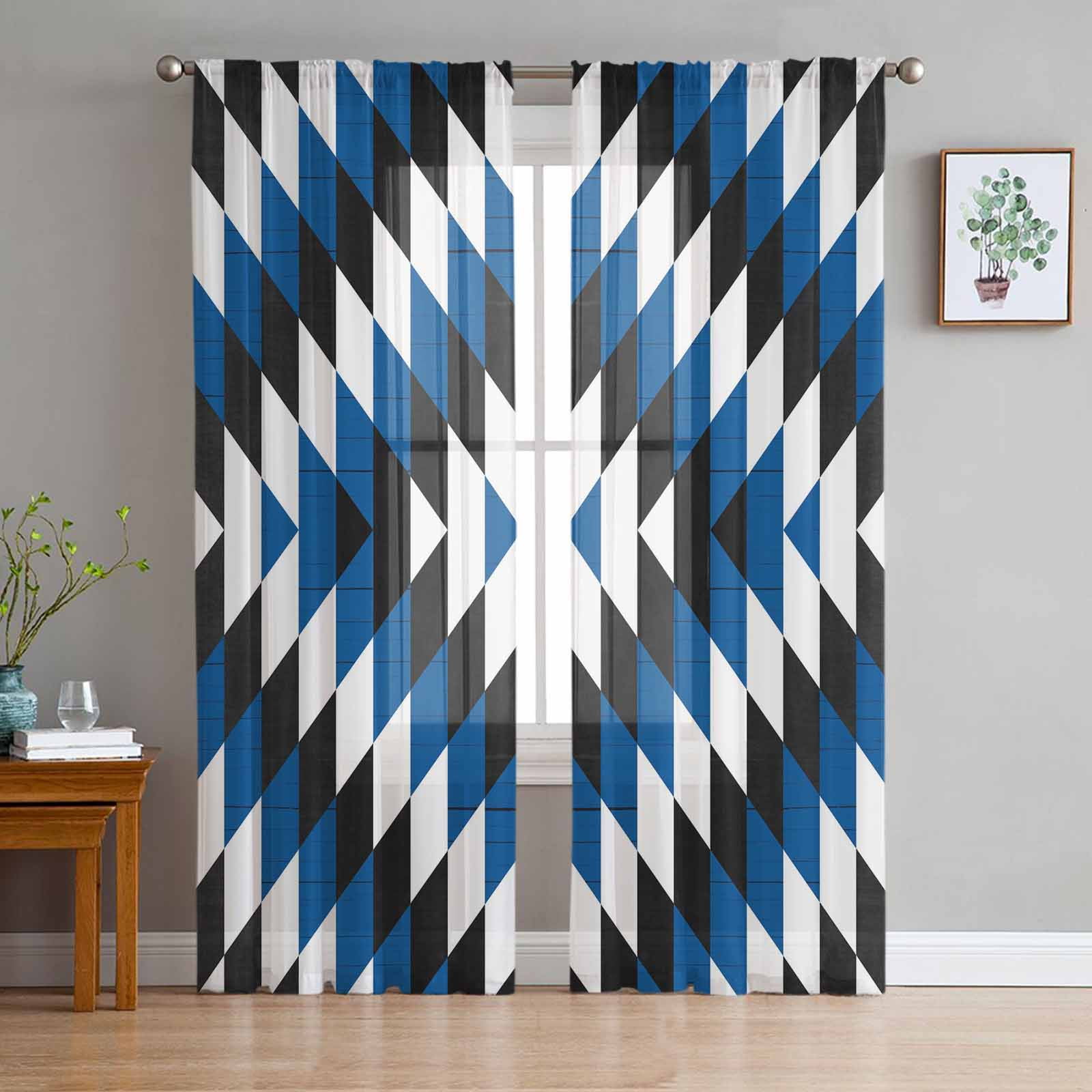 Blue Aztec Sheer Curtains 84 Inches Long 2 Panels Set, Window Sheer ...