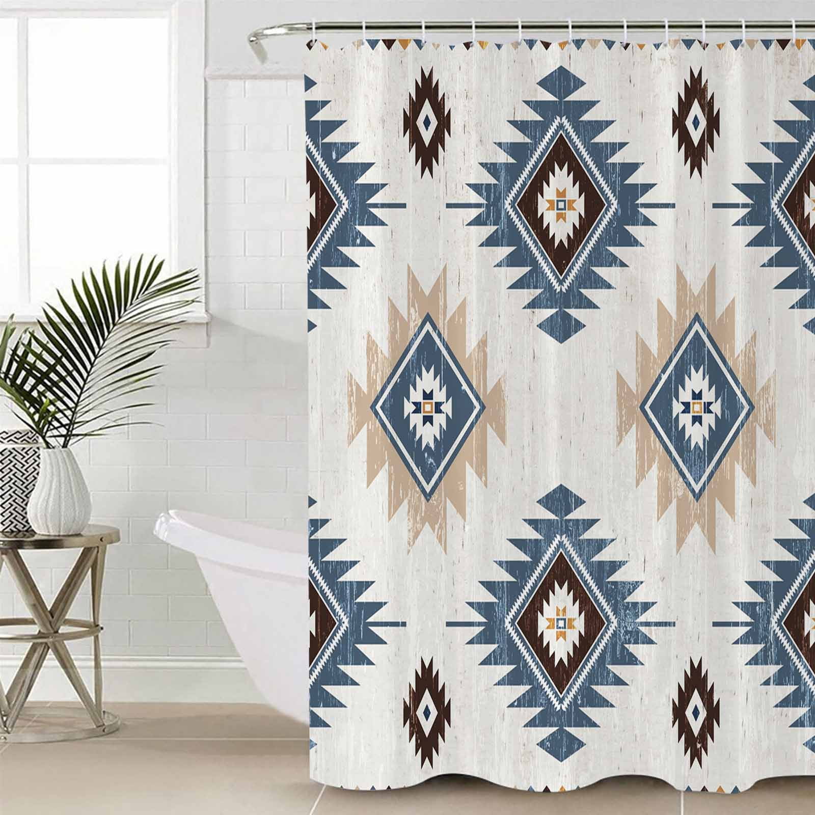 Blue Aztec Shower Curtain Set, Waterproof Shower Curtains for Bathroom ...