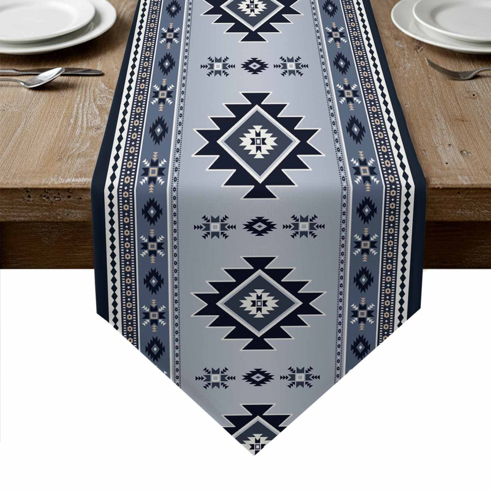 Blue Aztec Table Runner Linen Burlap Table Runner 70 Inches Long Boho ...