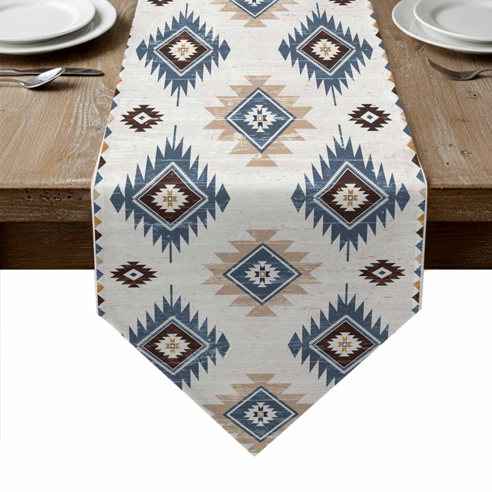 Blue Aztec Table Runner Linen Burlap Table Runner 72 Inches Long ...