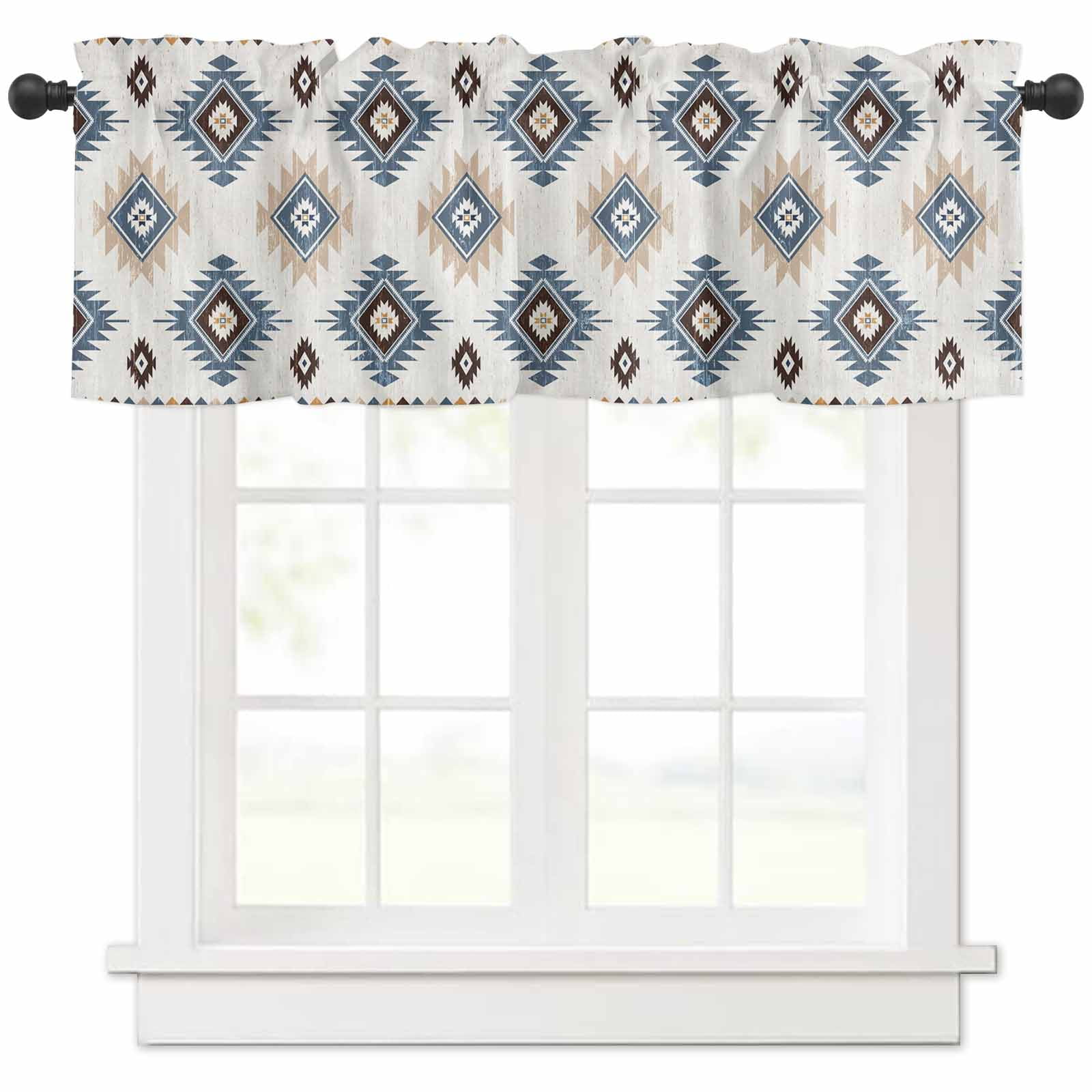 Blue Aztec Valances for Windows Farmhouse Kitchen Curtains Valances Rod ...