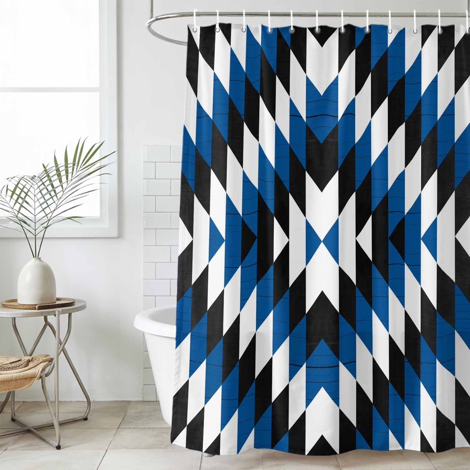 Blue Aztec Waterproof Fabric Shower Curtain,Black White Southwest ...
