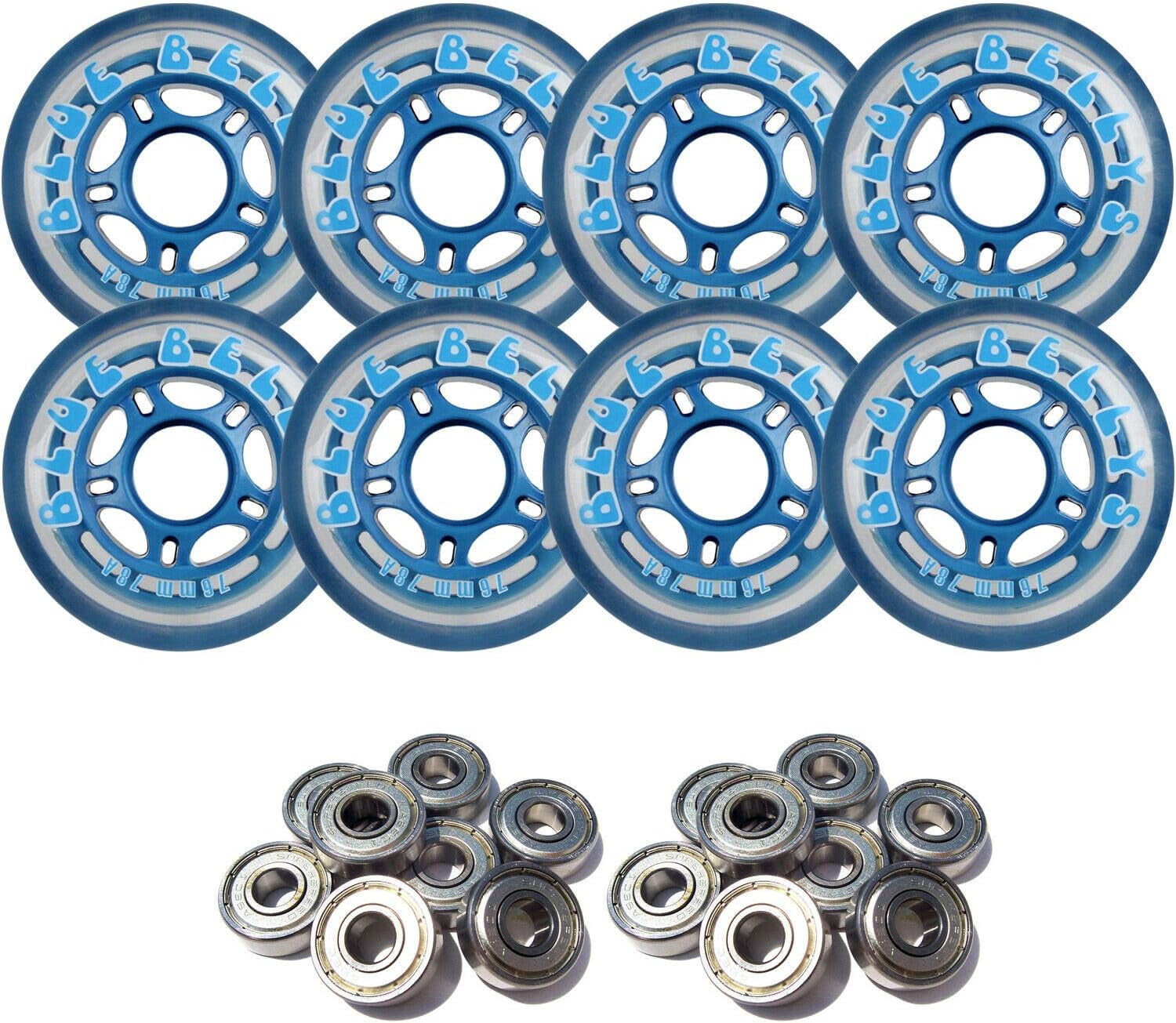 Blue BELLYS 76mm 78a Roller Inline Skate Wheels with ABEC 5 Bearings ...