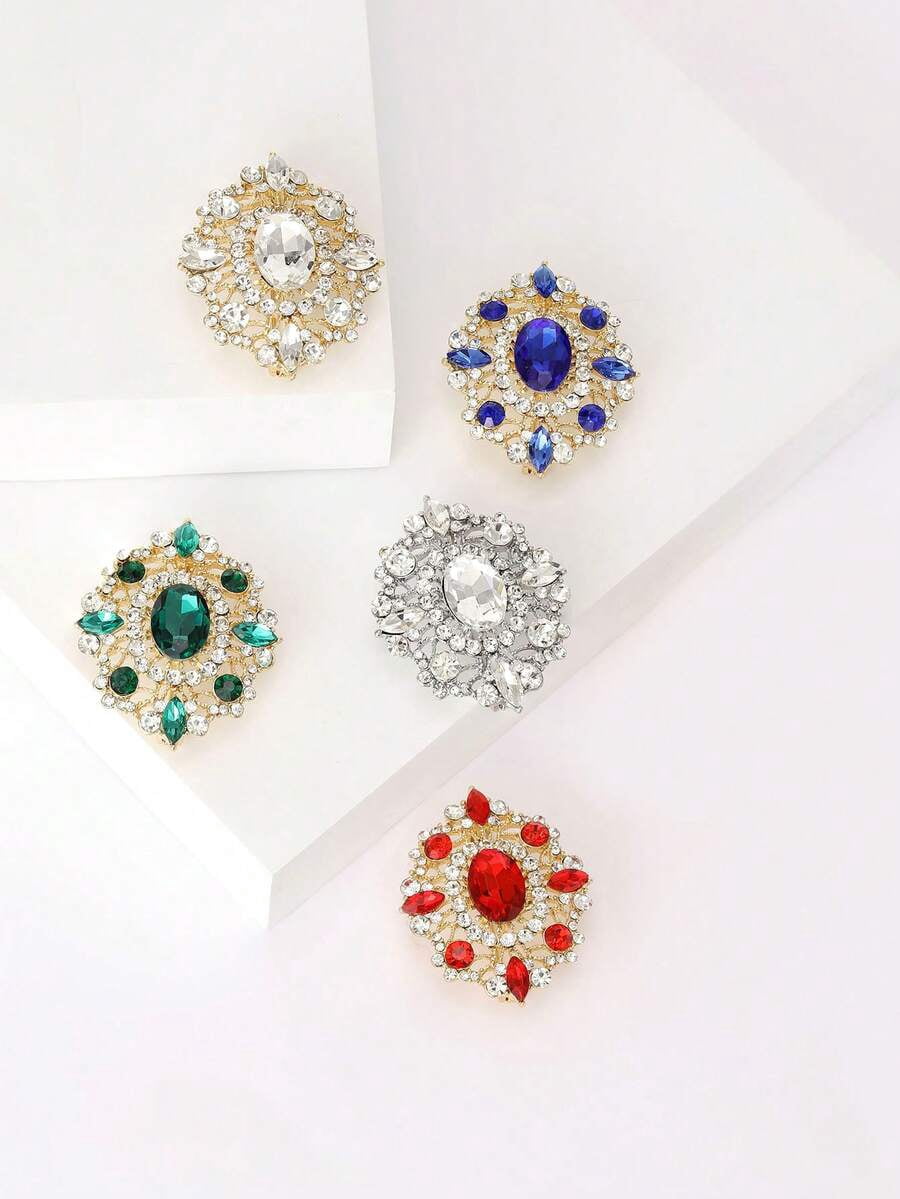 Blue (BL) Austrian Crystal Floral Brooch For Women, Elegant Pin For Bag ...