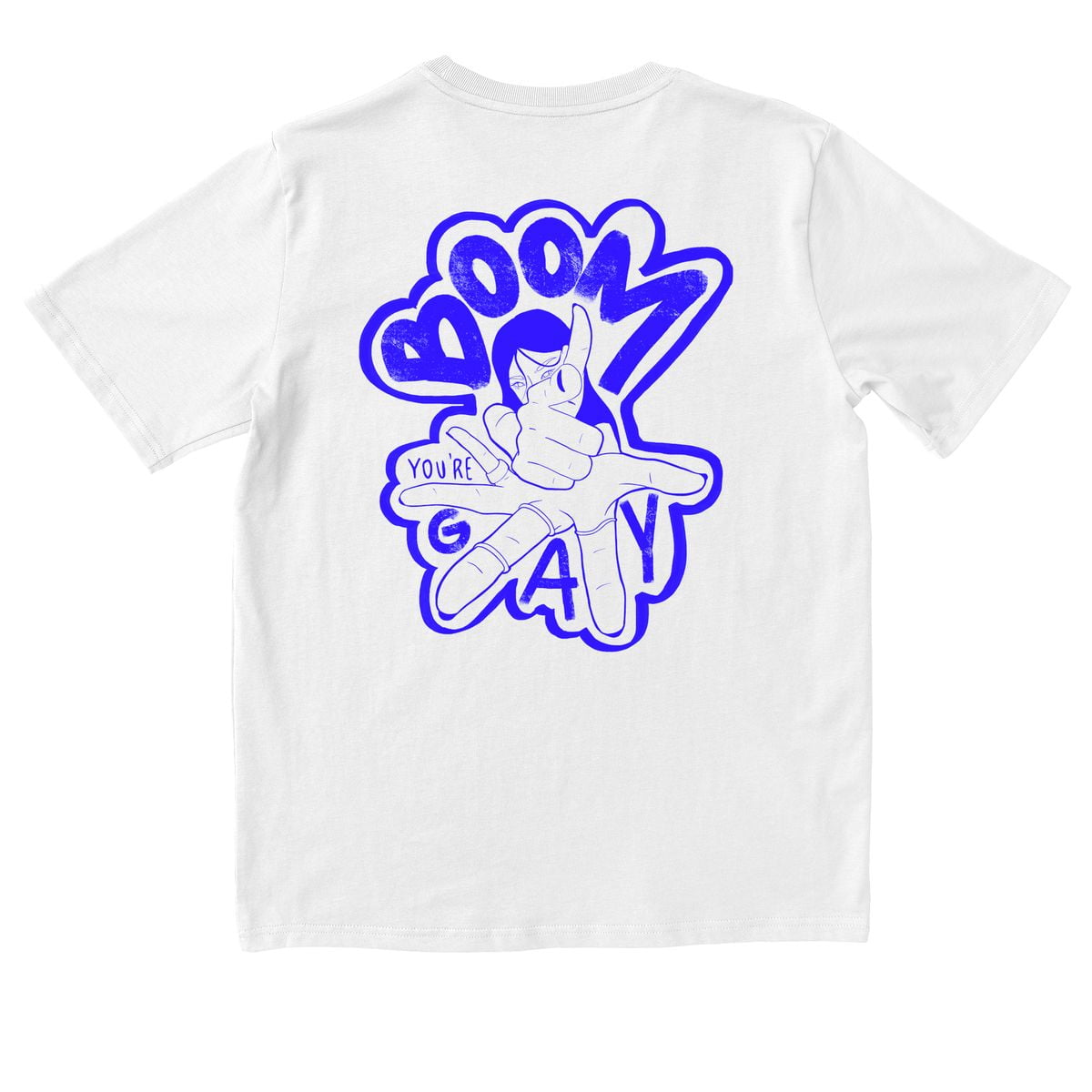 Blue BOOM Cartoon Graphic Shirt with Playful Hand Gesture Design for ...