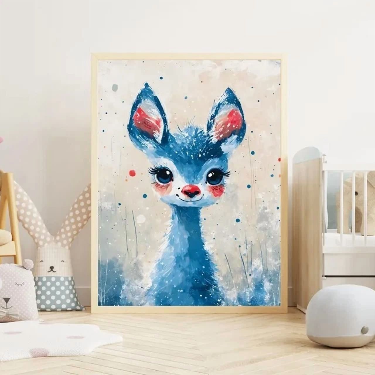 Blue Baby Fawn Portrait Art Print Cute Deer Art Home Decor Vintage Gift ...