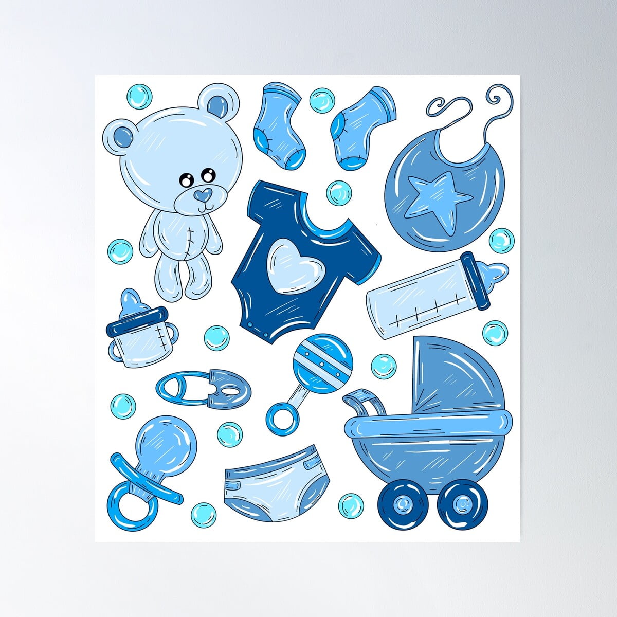 Blue Baby Nursery Poster Wall Art, Modern Wall Decor For Living Room ...