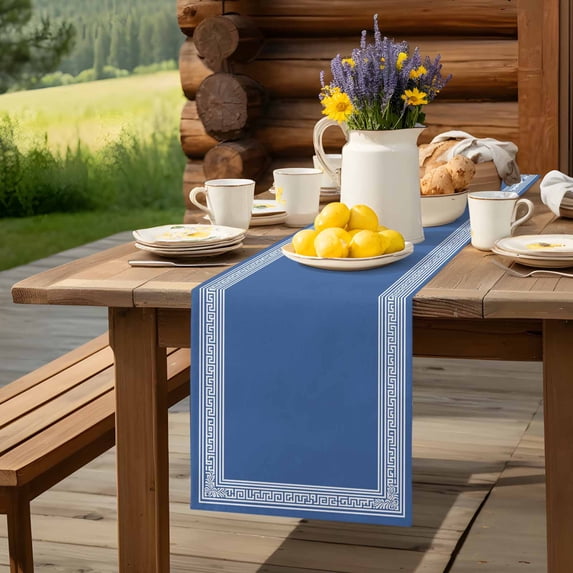 Blue Back Pattern Retro Greece Table Runner 60 Inch Long Abstract ...