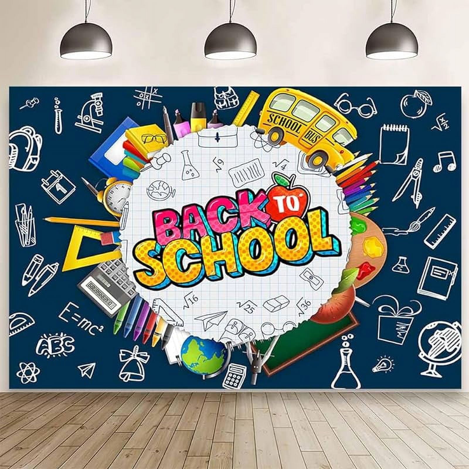 Blue Back to School Backdrop Student Teacher Blackboard Notebook Banner ...
