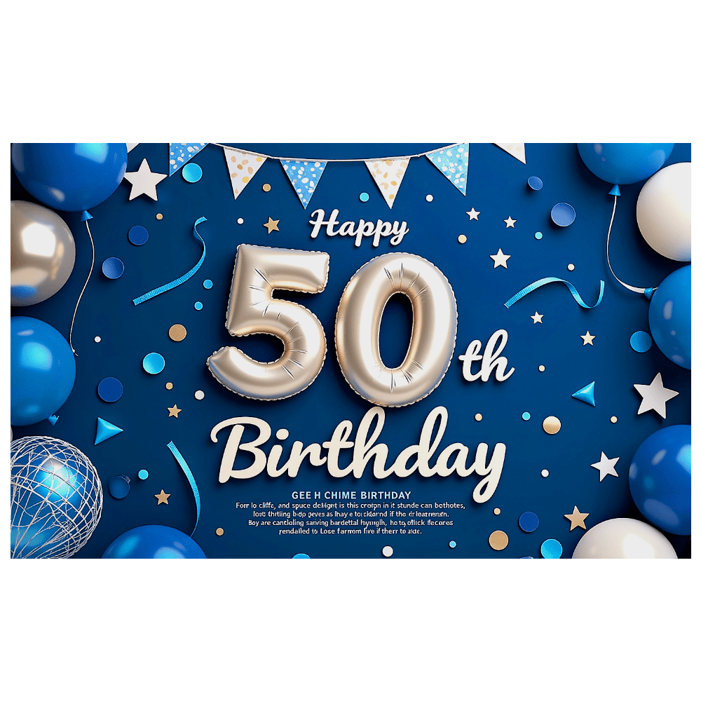 Blue Background 50th Birthday Party Banner with Glittery Stars Balloons ...