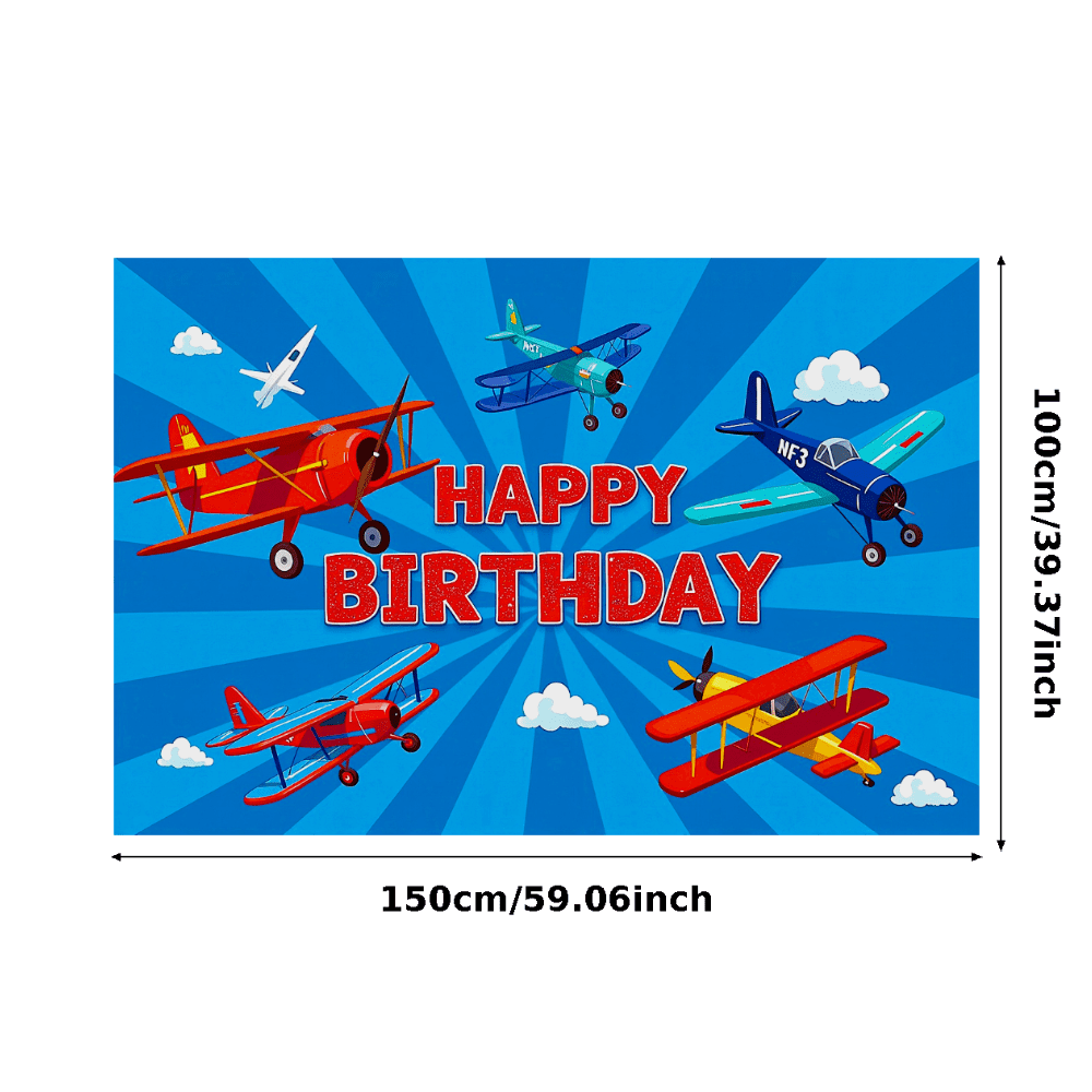 Blue Background with Airplane Elements Happy Birthday Banner Party ...