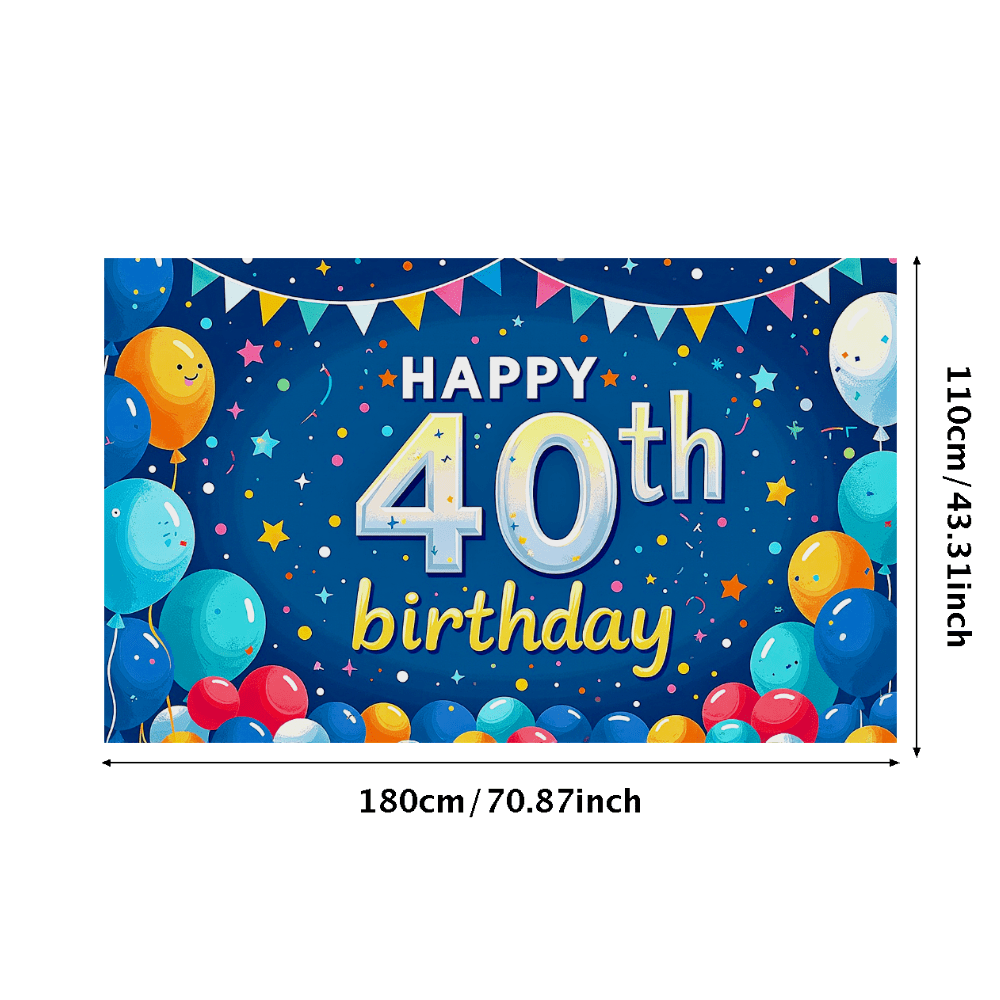 Blue Background Birthday Banner with Balloons Stars 40th Happy Birthday ...