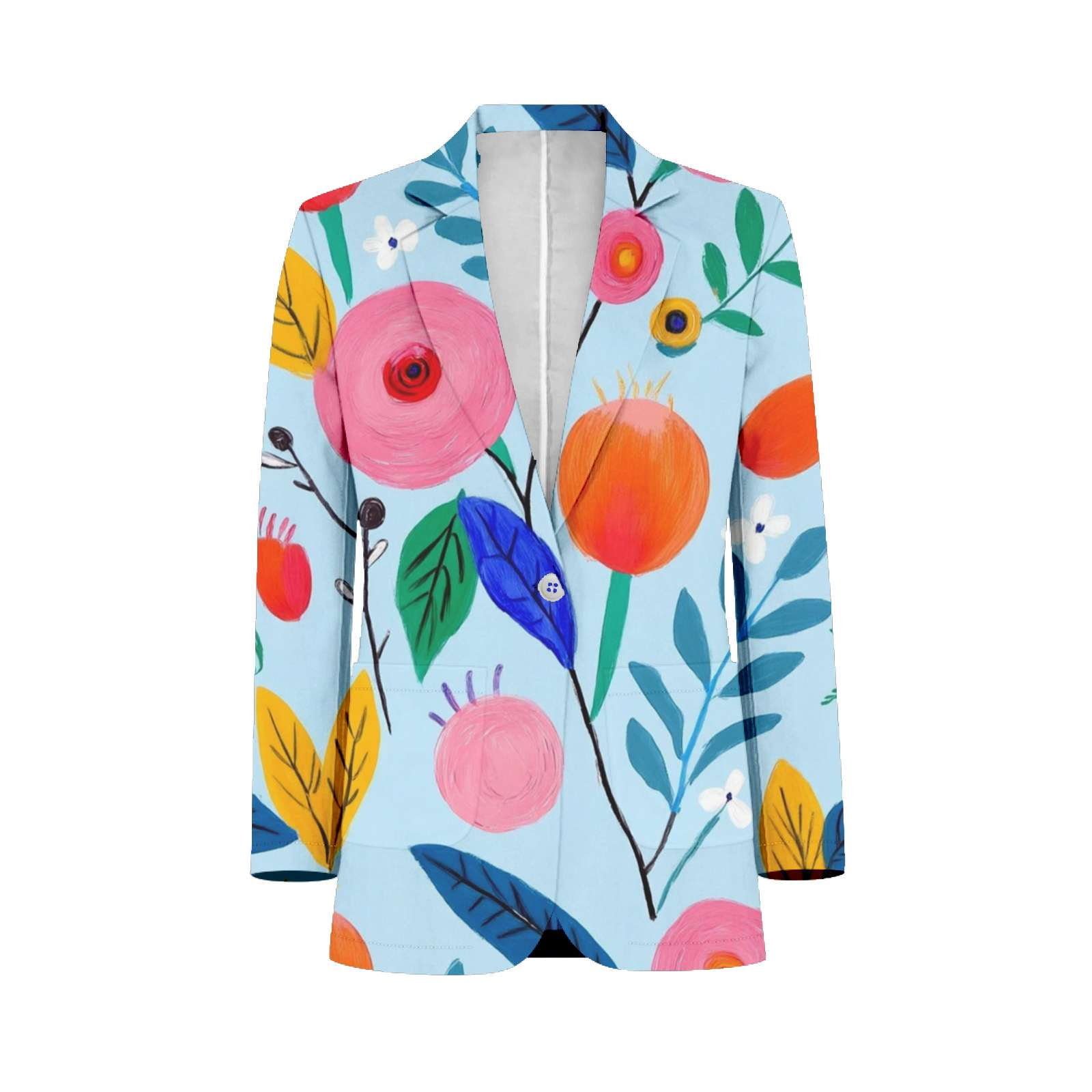 Blue Background Colorful Floral Design Men Blazers Slim Clothing Summer ...