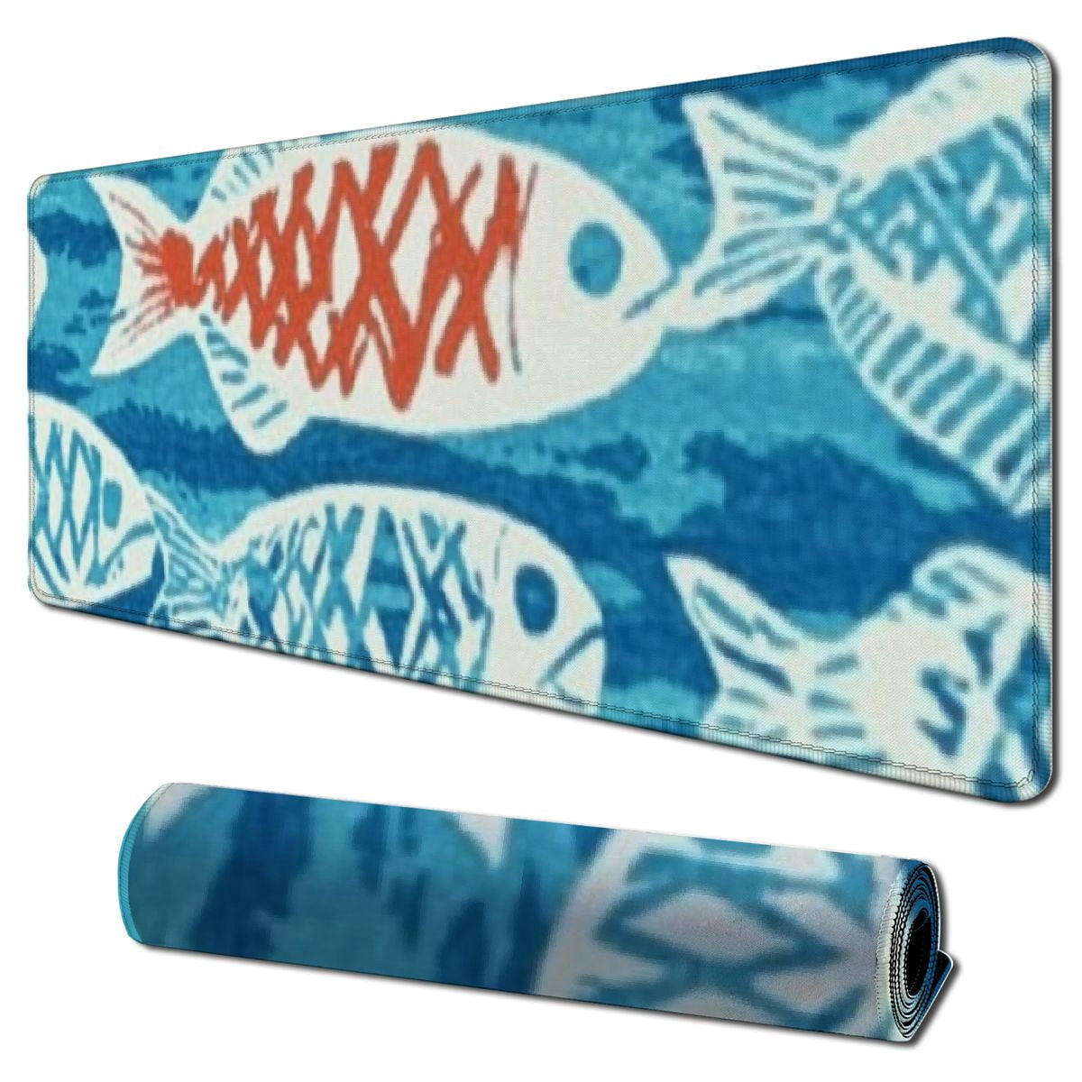 Blue Background Fish Large Mouse Pad Gaming Non-Slip Rubber Base Desk ...