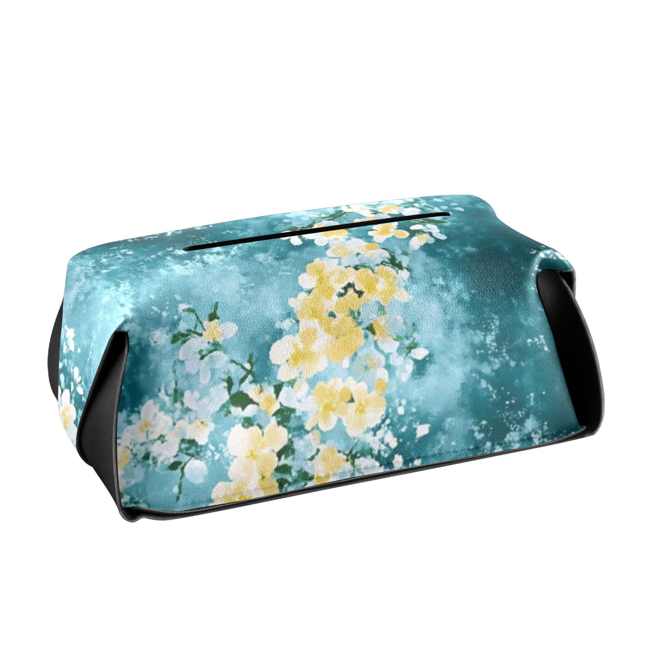 Blue Background Flower Art Tissue Box Cover Leather Square Rectangle ...