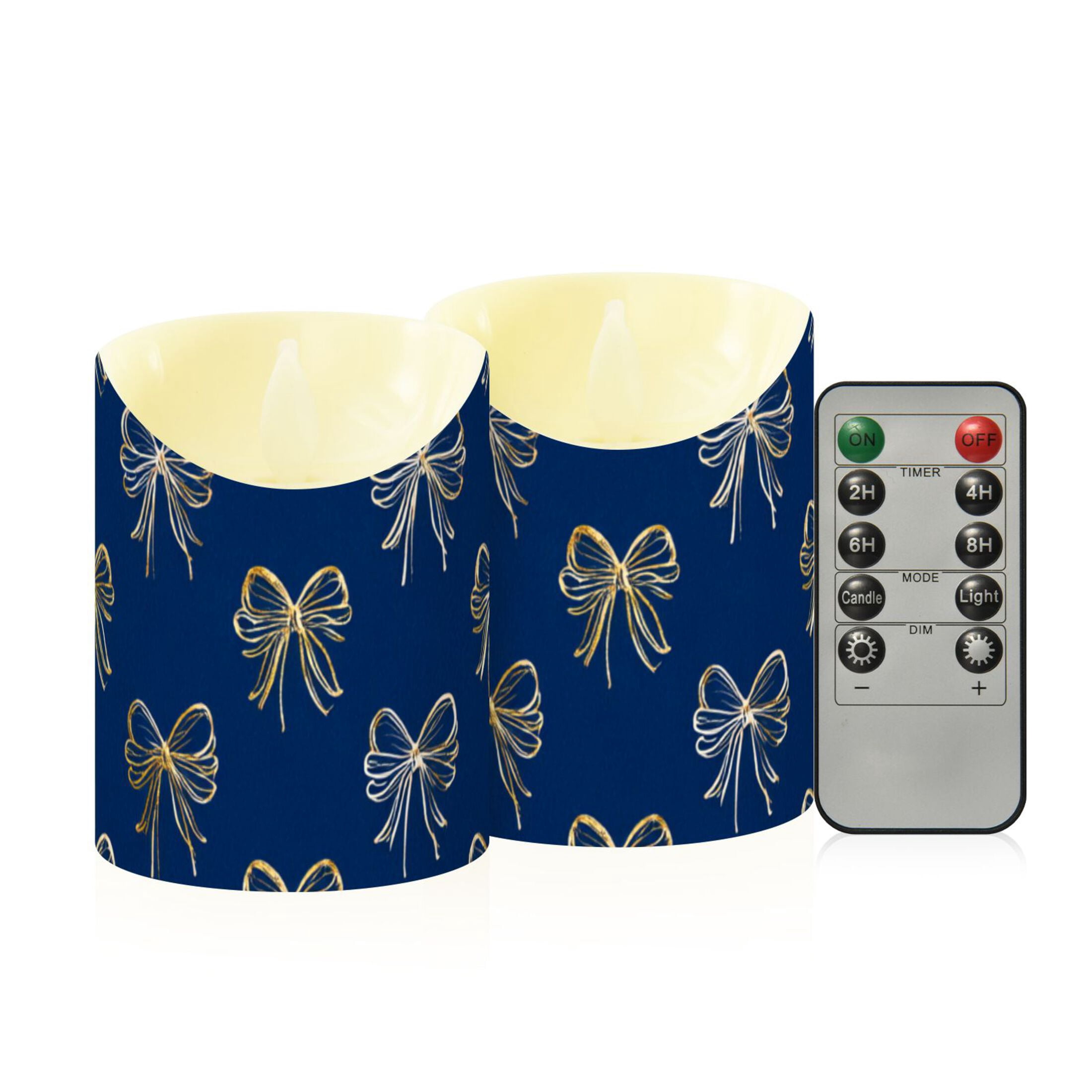 Blue Background Gold Bows Flickering Flameless Candles with Remote ...