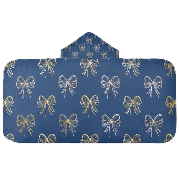 Blue Background Gold Bows Kids' Hooded Towel Wrap Bath Towels Bath Cape ...