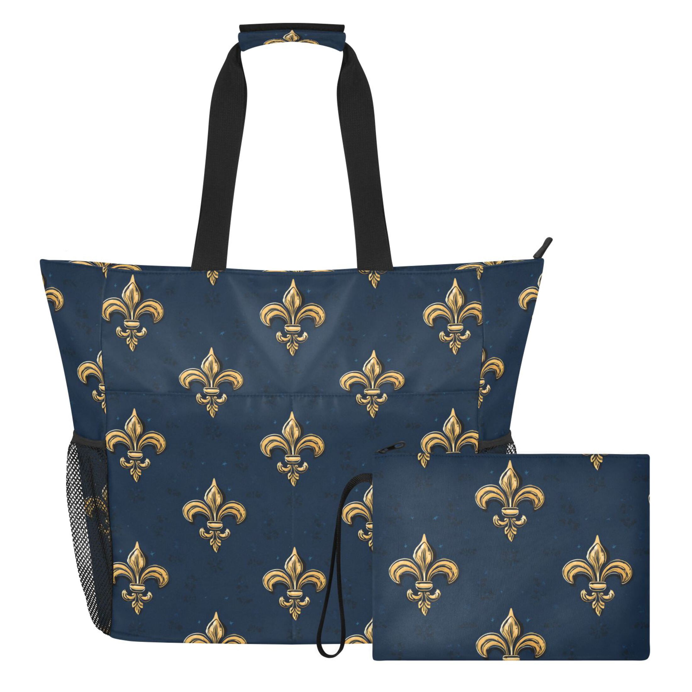 Blue Background Gold Mardi-gras Flowers Beach Bag Travel Tote Bag ...