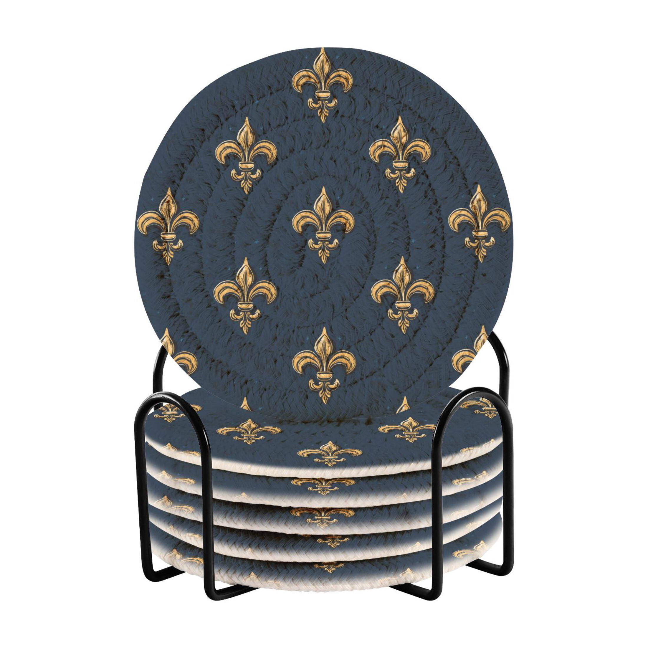 Blue Background Gold Mardi-gras Flowers Drinking Coasters Cup Mat with ...