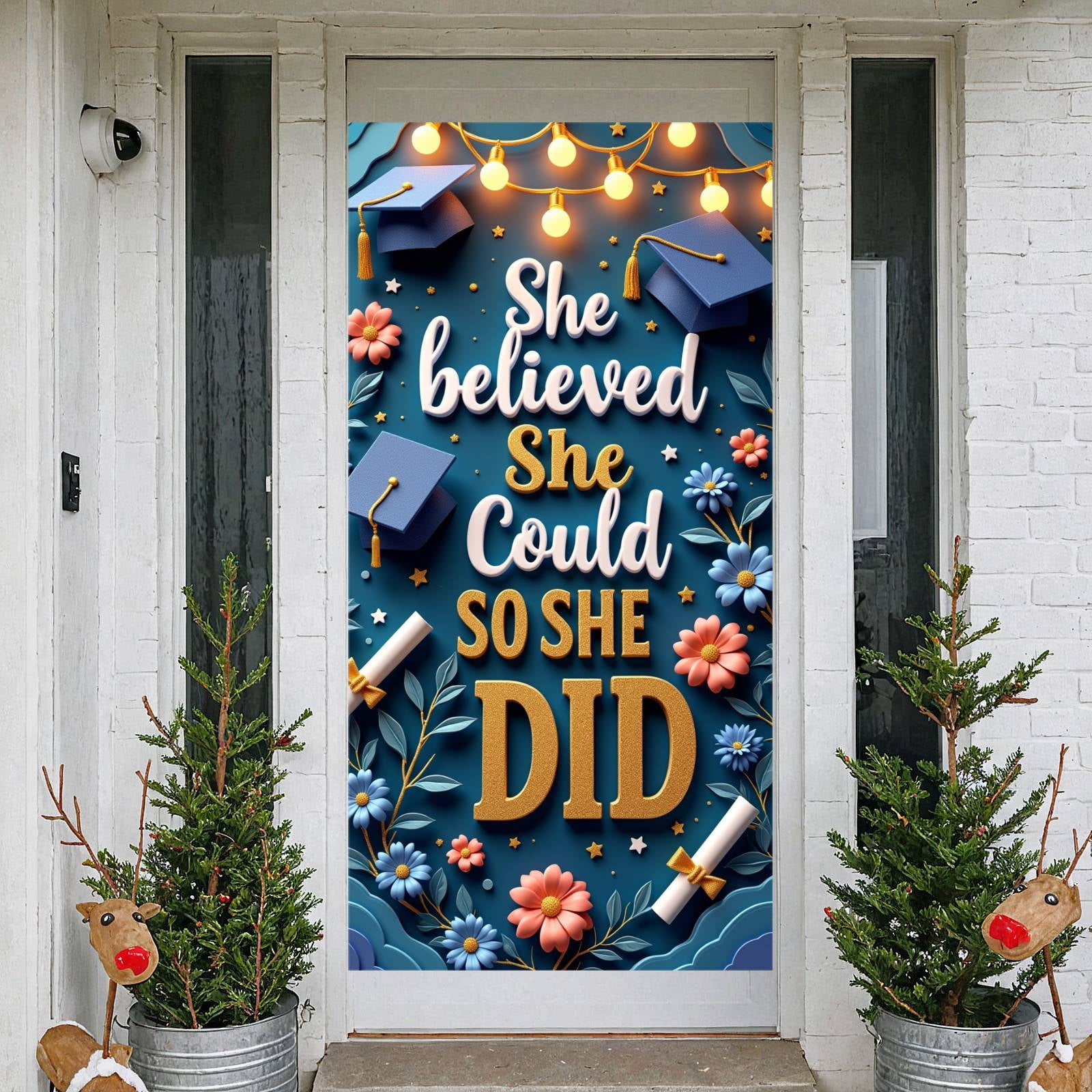 Blue Background Graduation Banner Gold Lettering Inspirational Display ...