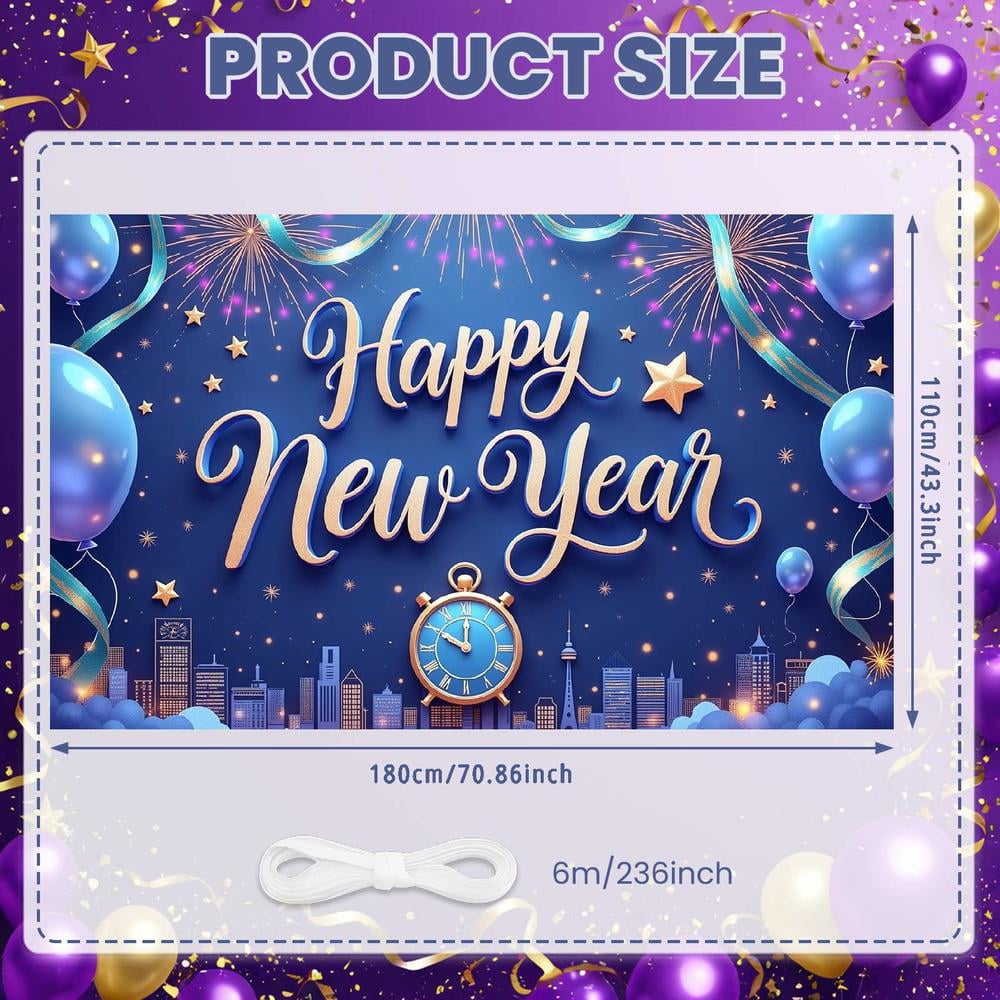 Blue Background Happy New Year Banner Gold Lettering New Year ...