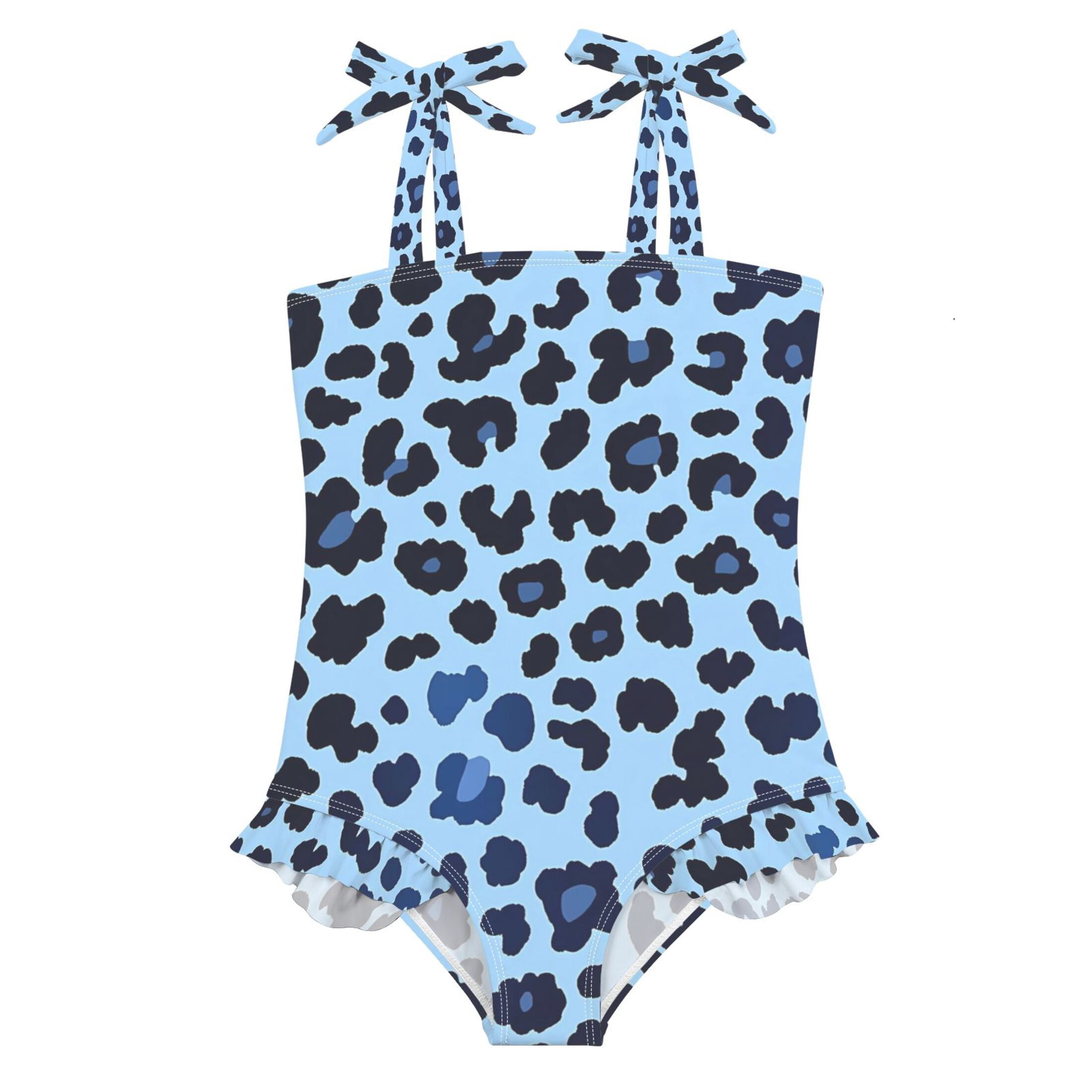 Blue Background Pattern Girls' One-Piece Swimsuit Bowknot Tie Shoulder ...