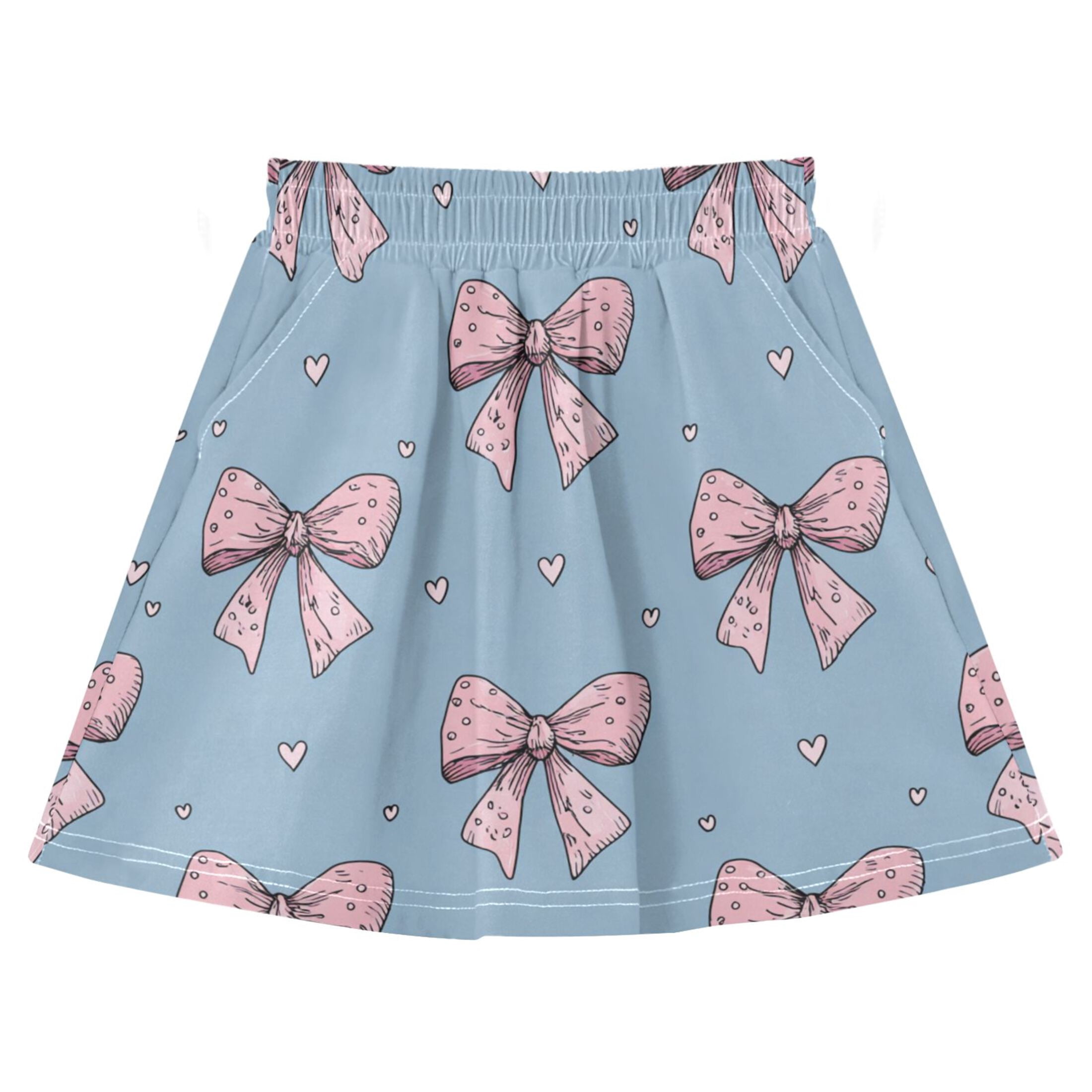 Blue Background Pink Bowknots Valentine Girls' Skirts A-Line Skirts ...