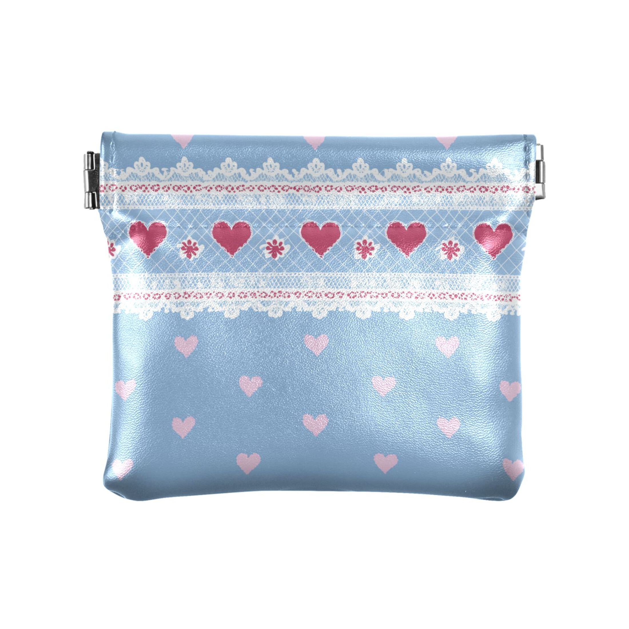 Blue Background Pink Hearts White Lace Valentine Women's Coin Purses ...