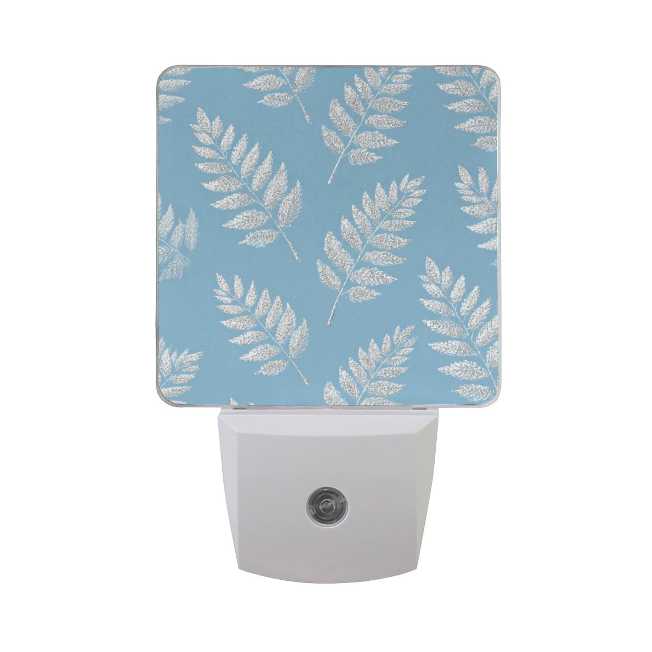 Blue Background Silver Fern Leaves LED Night Light Sensor Lamp Plug-in ...